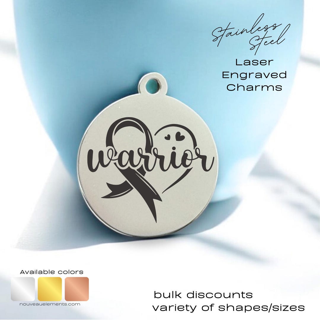 Warrior Charm: Laser Engraved Stainless Steel Awareness Ribbon Pendant ...