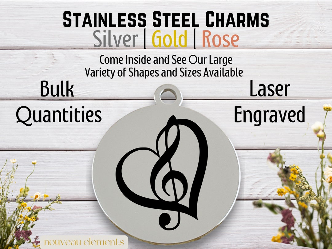 Music Note Heart Laser Engraved Charm Marching Band Charm - Etsy