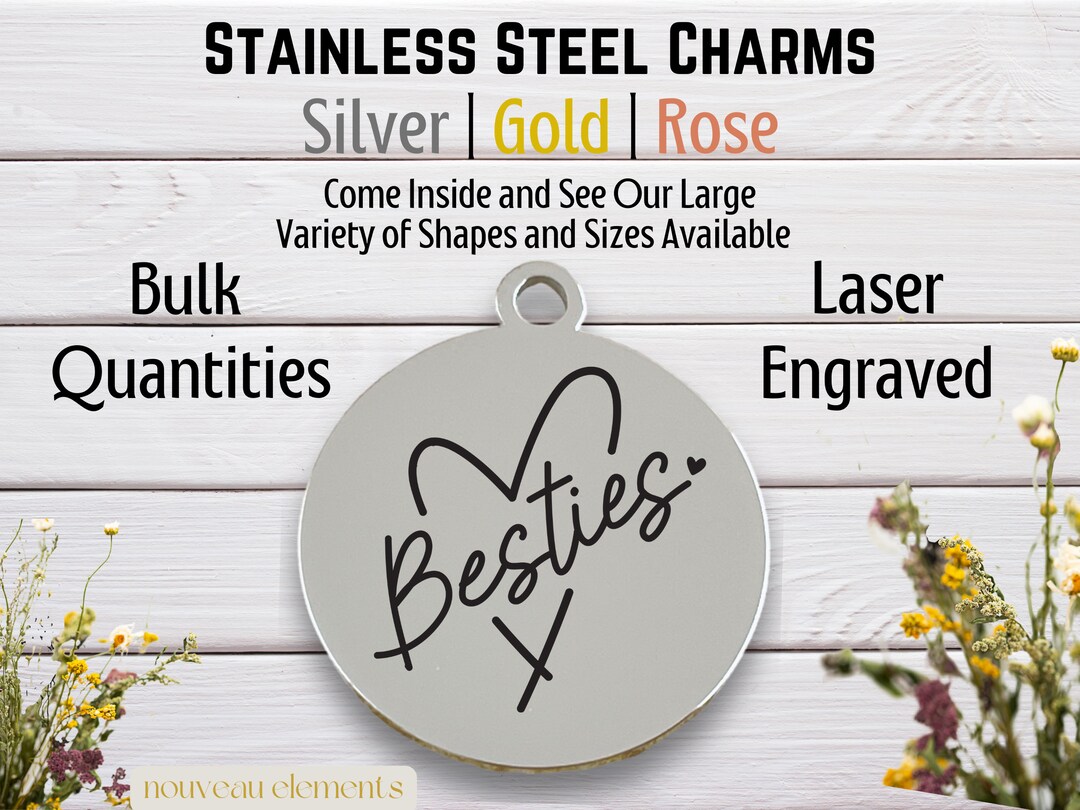 Besties, Laser Engraved Charm, Best Friends Charm, Friendship Charm ...