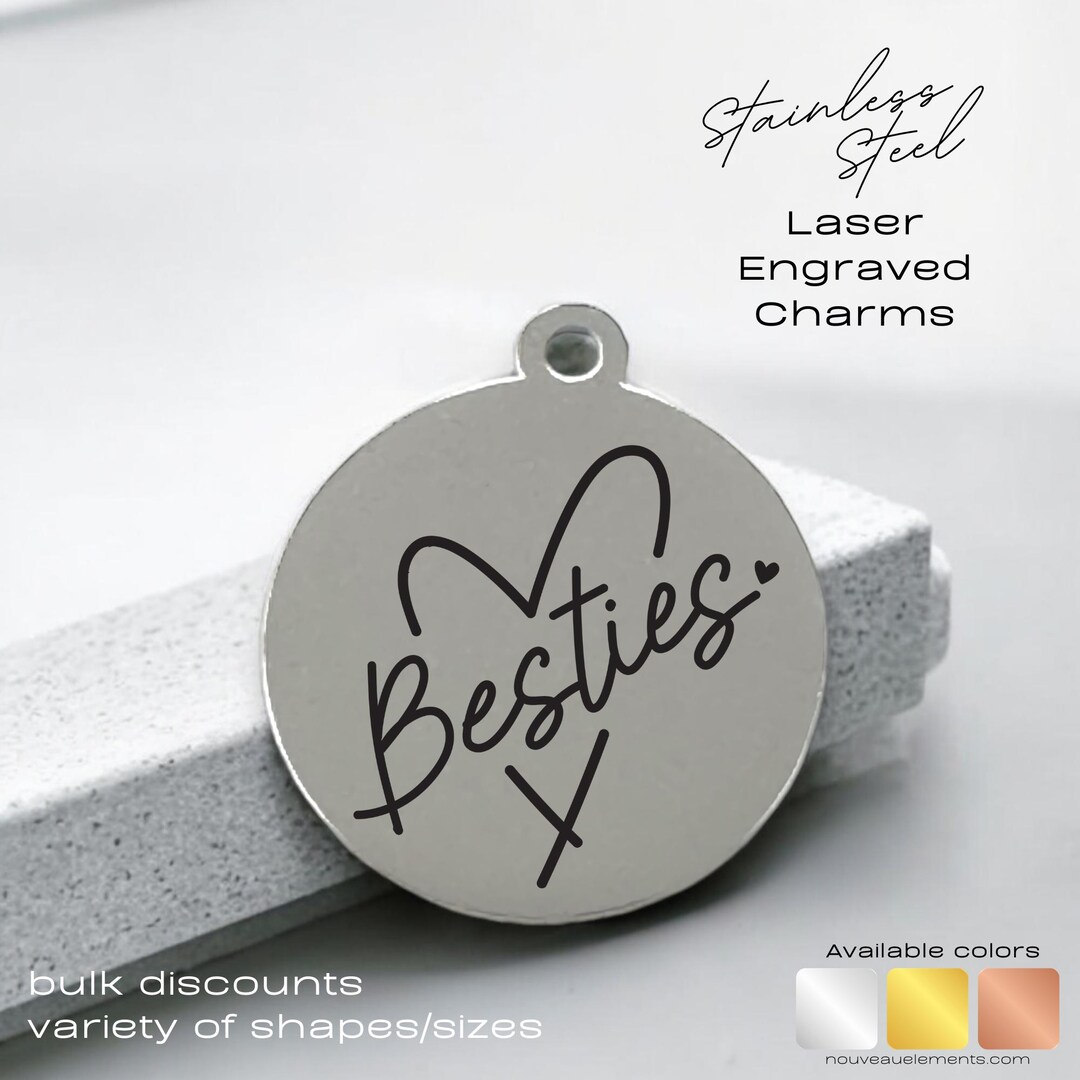 Engraved Charm – “besties” Stainless Steel Jewelry Tag, Matching Gift ...