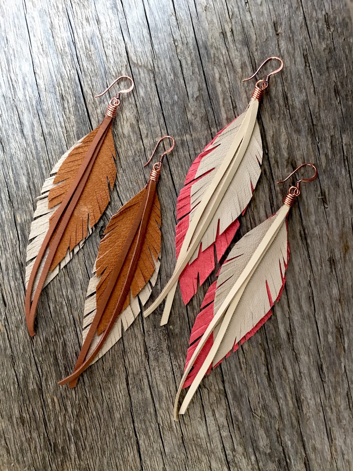 Leather Feather Earrings - Etsy