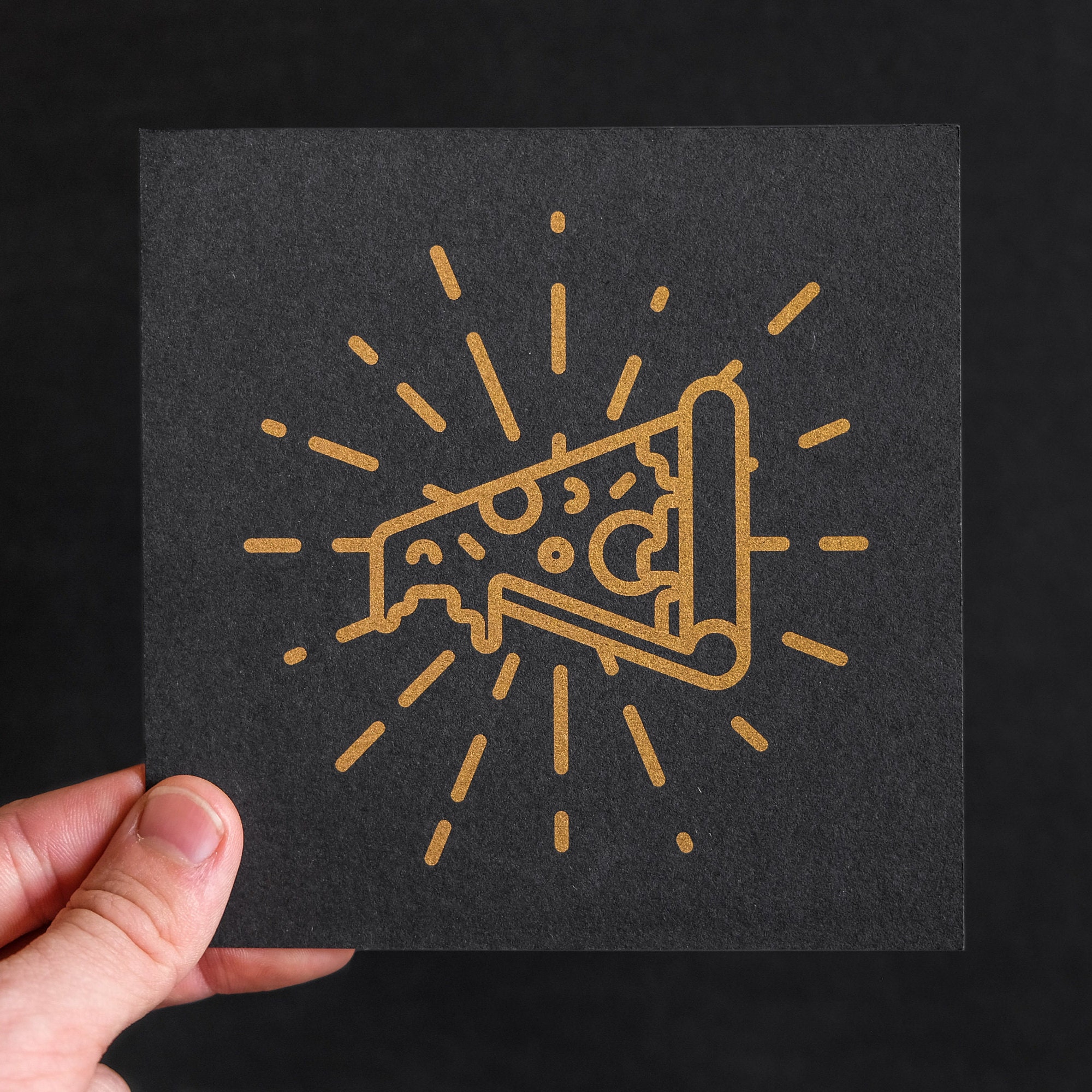 Minimal Gold Pizza Print 5x5 Matte Black Risograph - Etsy