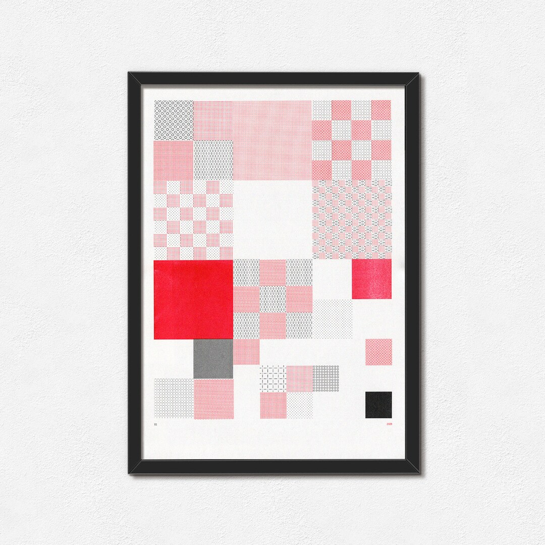 Pixel Art Print - Abstract Geometric Landscape - Minimal A3 Risograph ...
