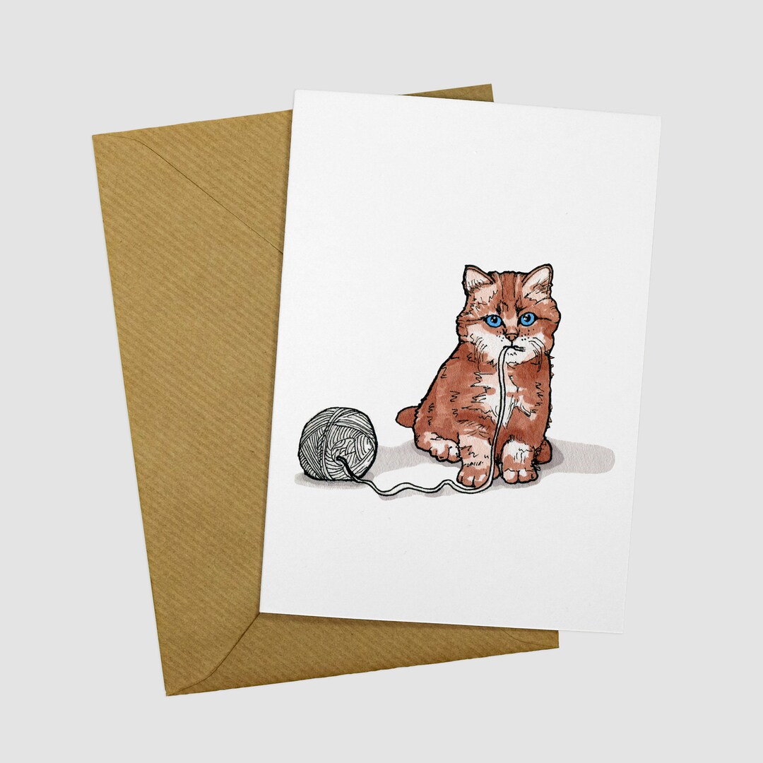 Kitten & String Card - A6 Recycled Card, Thinking of You (blank) - Etsy