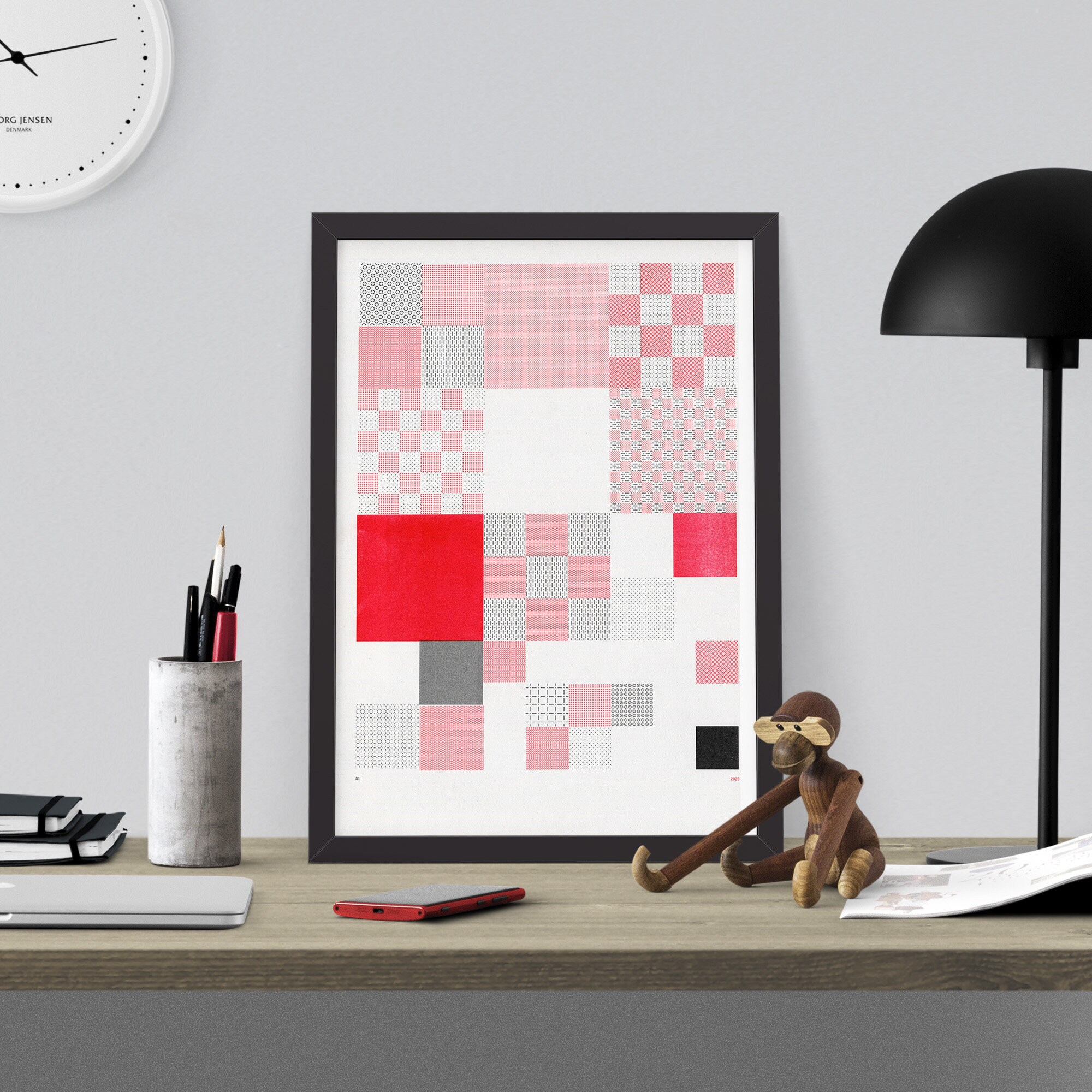 Pixel Art Print - Abstract Geometric Landscape - Minimal A3 Risograph ...