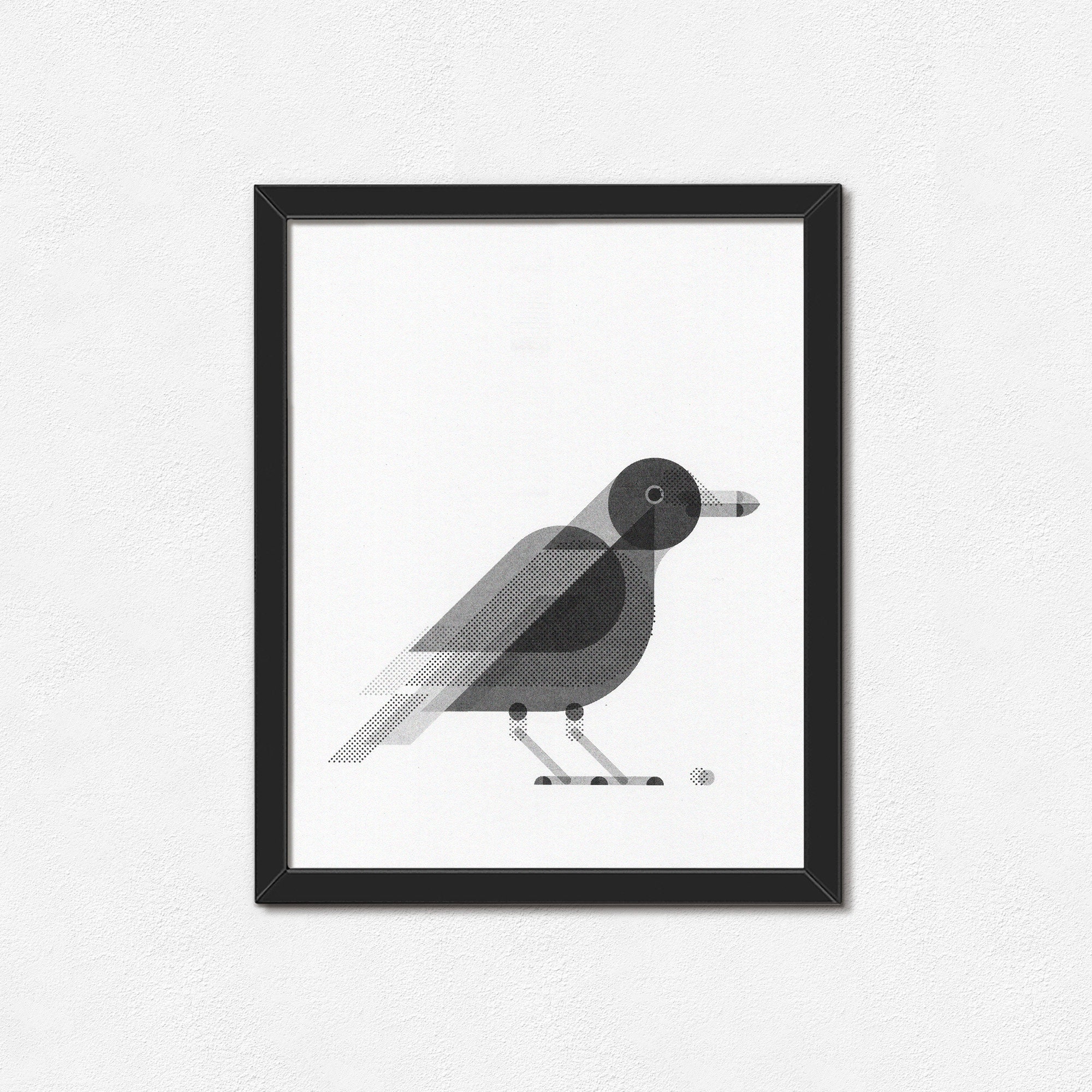 Crow - 8x10" Risograph Print - Minimal Geometric Bird - Wild Bird ...