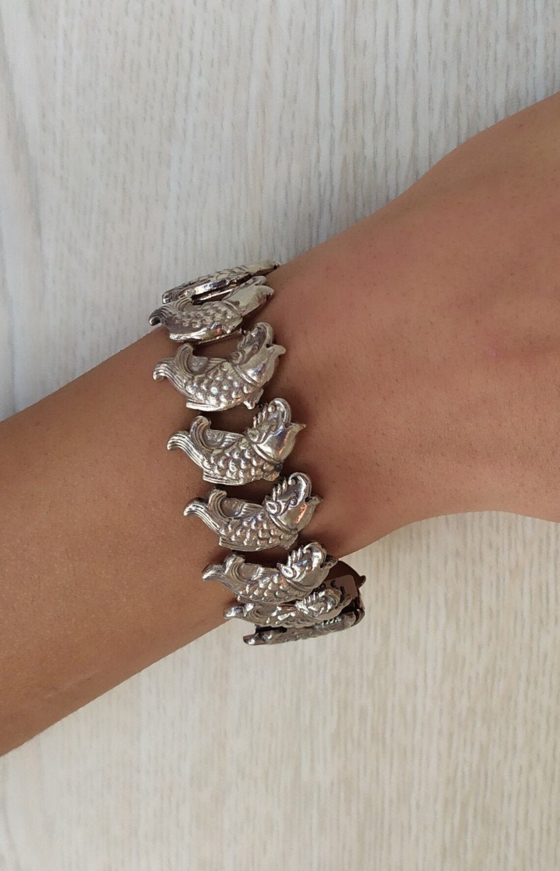 925 Sterling Silver Fish Link Bracelet/all Around Silver Fish Bracelet ...