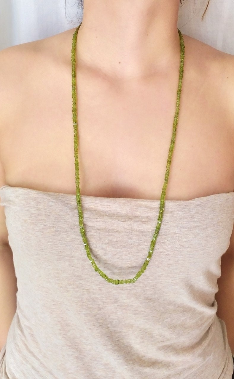 Natural Peridot Beaded Necklace/peridot Chips Long Necklace Single ...
