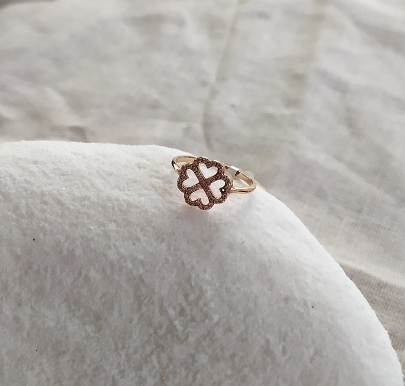 14K Rose Gold 585 Four Leaf Clover Ring With Cubic Zirconia - Etsy