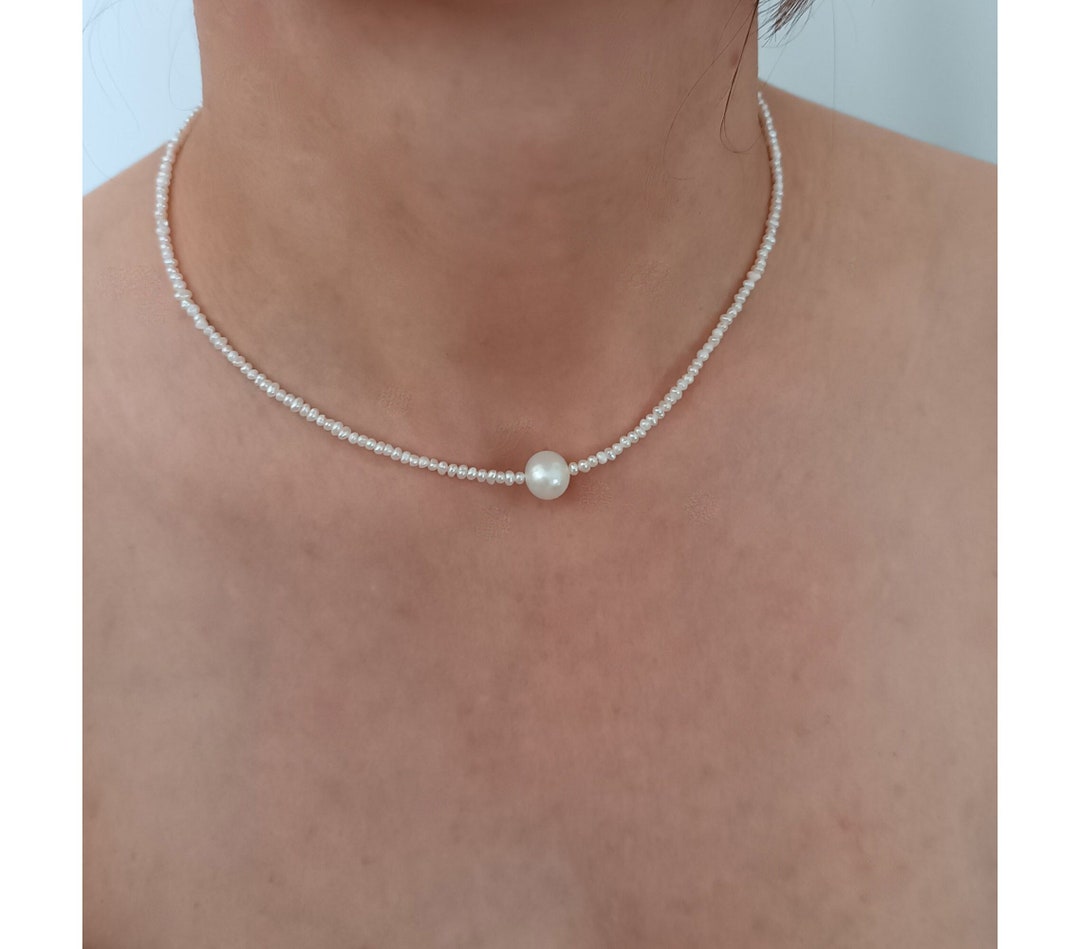 Japanese Natural Pearl Necklace: 14K Gold Clasp, Single Strand Beaded ...