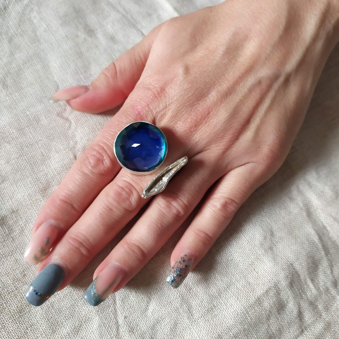 Blue Rock Crystal Ring 925 Sterling Silver/unique Blue Rock Crystal ...
