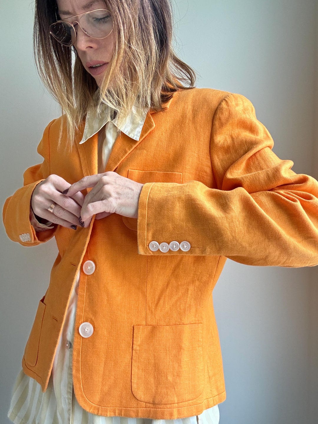 Y2K Lauren by Ralph Lauren Linen Classic Blazer Size 12/ Apricot Color ...