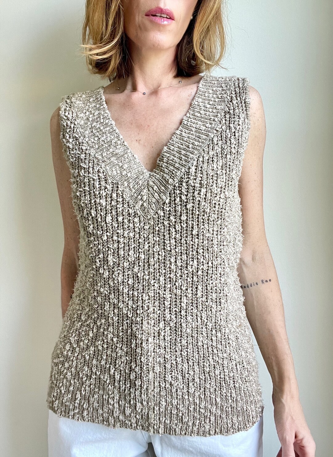 Vintage 80s Liz Claiborne Boucle V Neckline Sleeveless Knit Size M ...