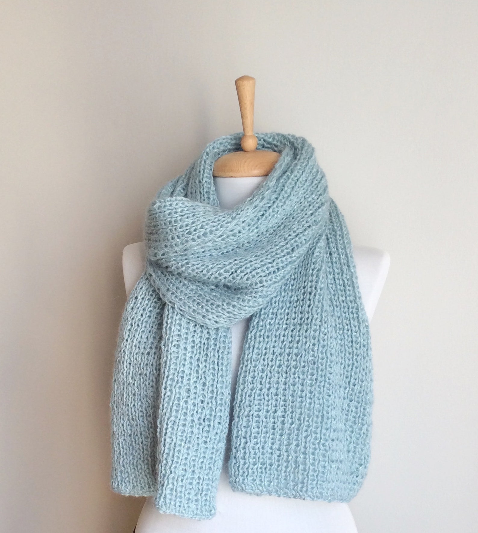 Angora Knit Scarf Warm Winter Scarf Light Blue Angora Wool - Etsy