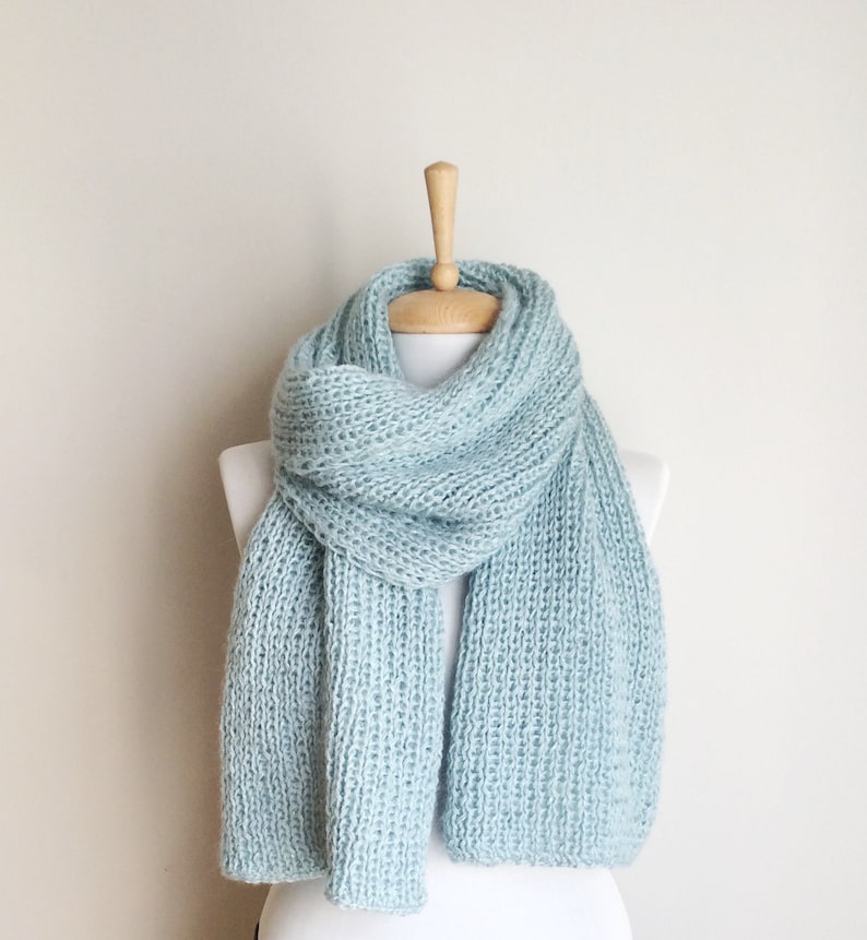Angora Knit Scarf Warm Winter Scarf Light Blue Angora Wool - Etsy