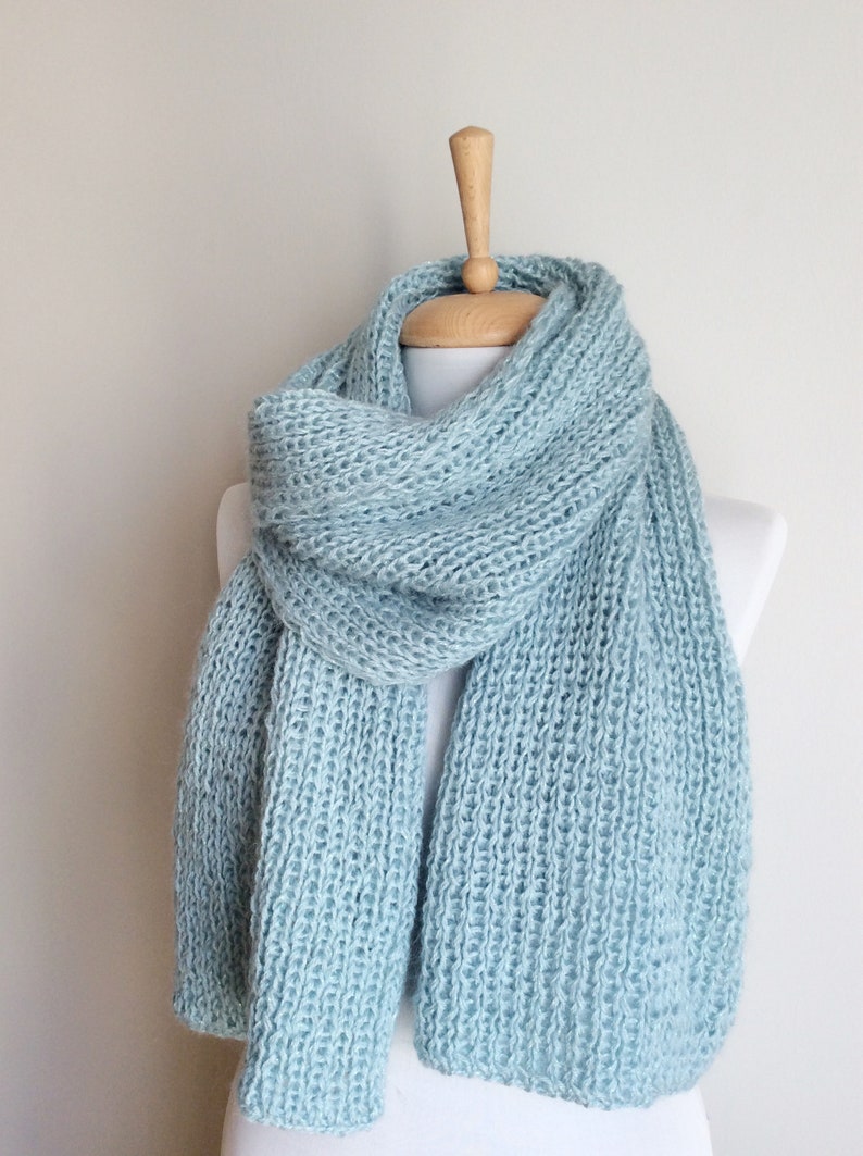 Angora Knit Scarf Warm Winter Scarf Light Blue Angora Wool - Etsy