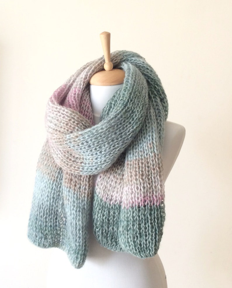 Hand Knit Angora Wool Scarf: Extra Wide Chunky Knit - Etsy