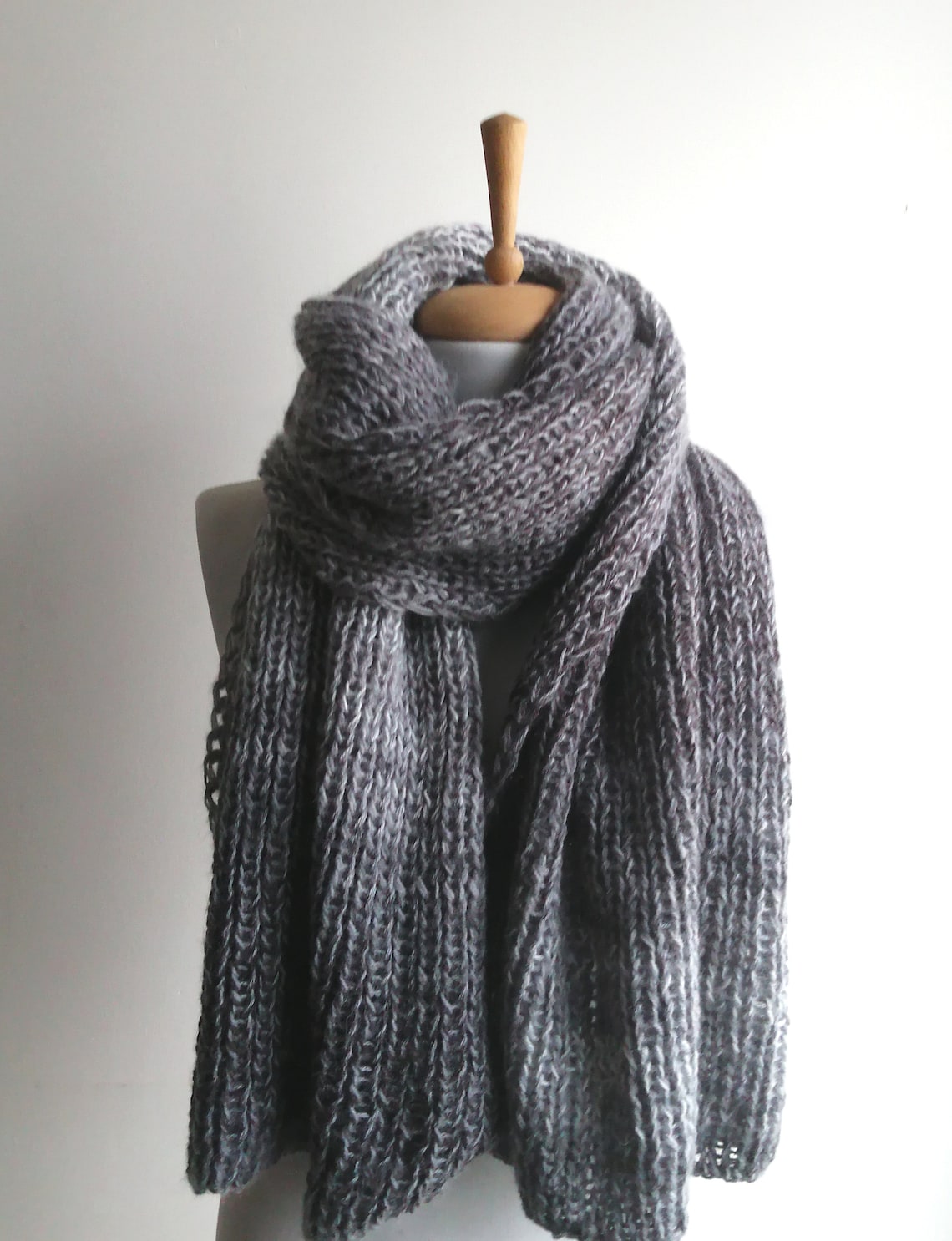 Angora Knit Scarf Warm Winter Scarf Light Grey Angora Wool - Etsy