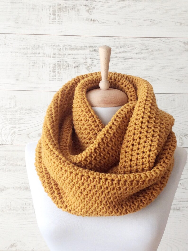 Mustard Knit Infinity Scarf Wool Scarf Chunky Knit Scarf - Etsy