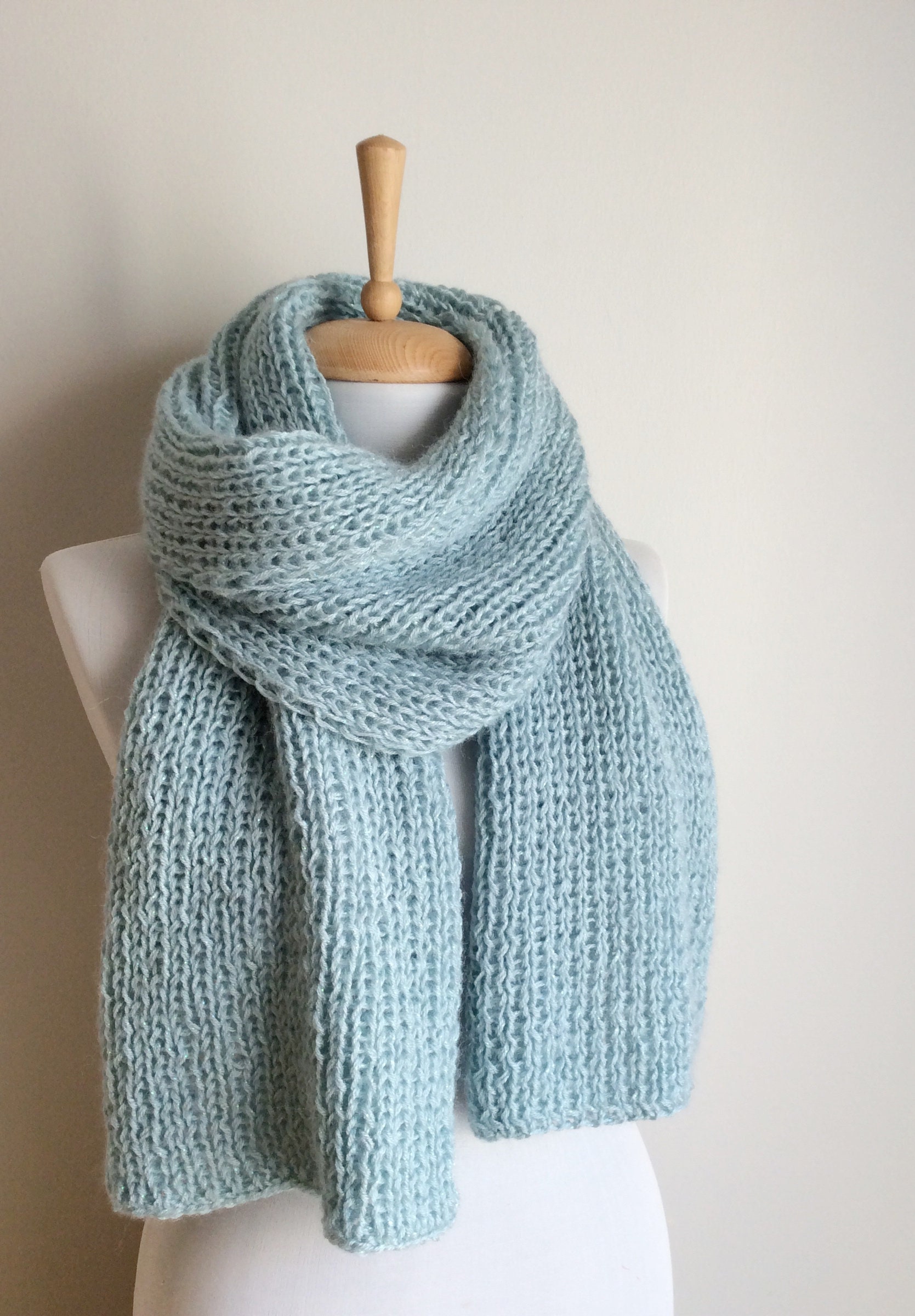 Angora Knit Scarf Warm Winter Scarf Light Blue Angora Wool | Etsy