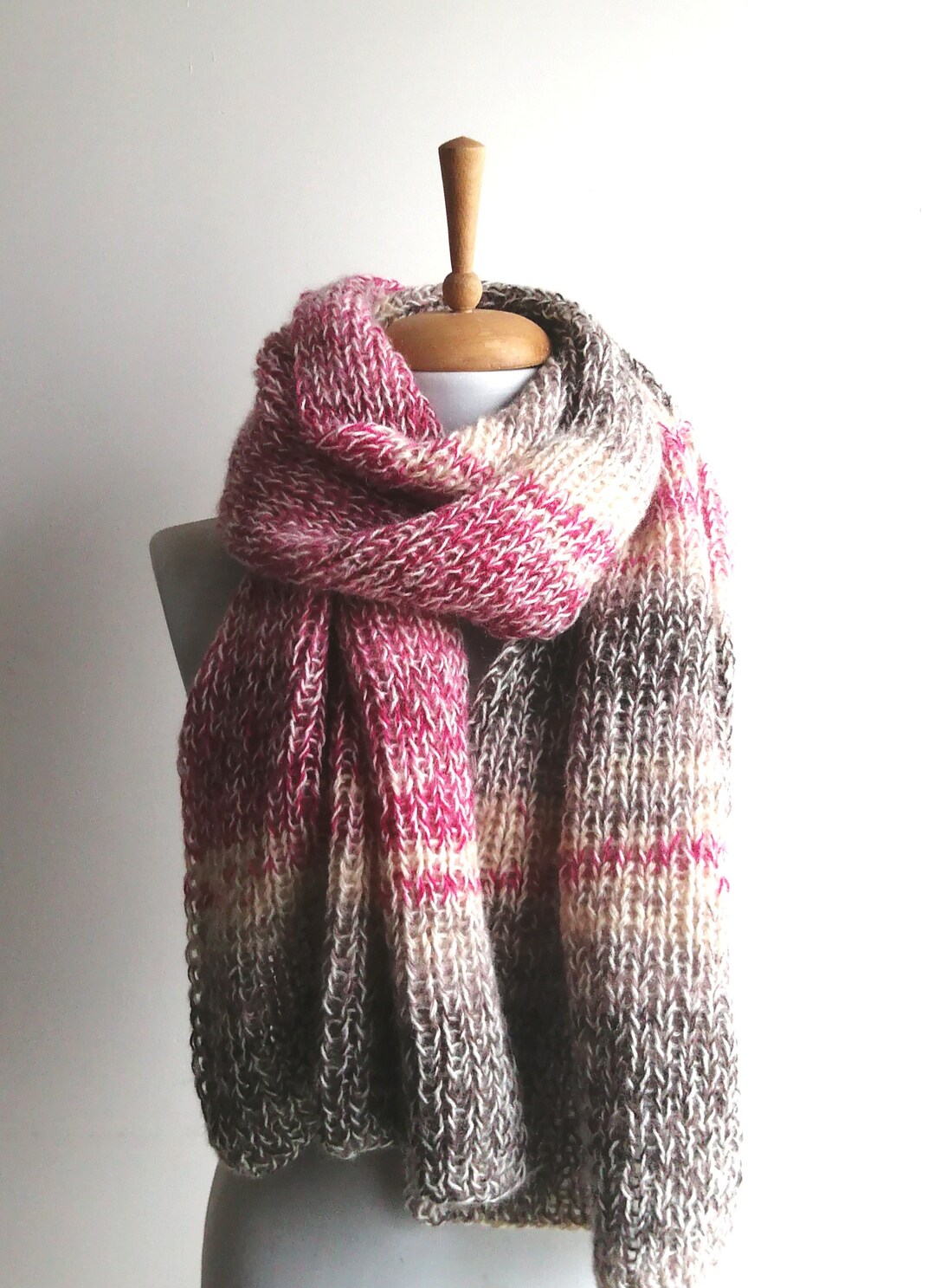 Hand Knit Angora Scarf: Pink Wool Luxury Winter Scarf - Etsy