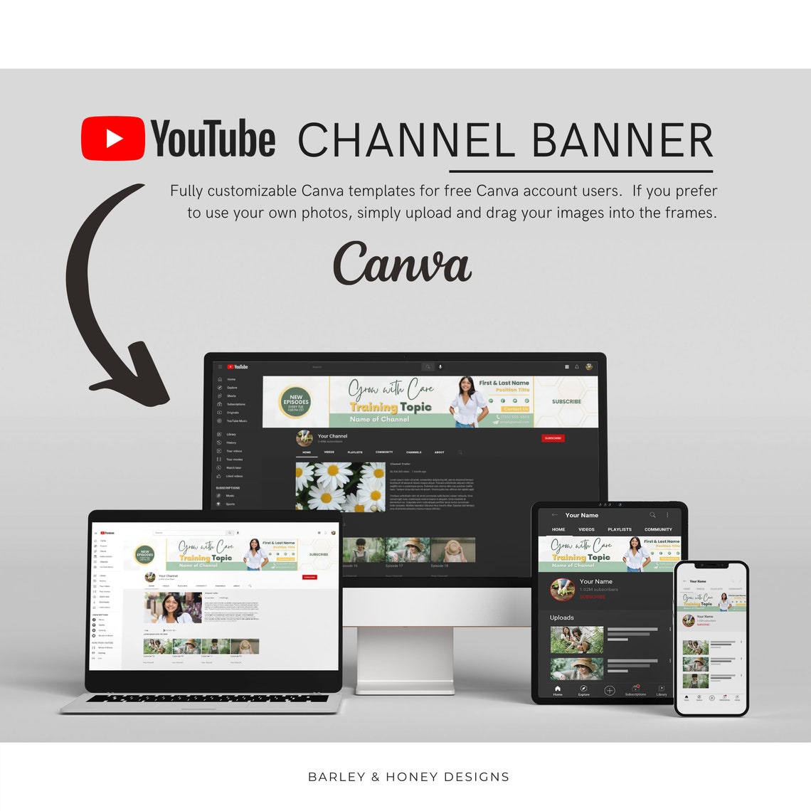 Youtube, INSTANT DOWNLOAD, Canva Template, Banner, Fully Customizable ...