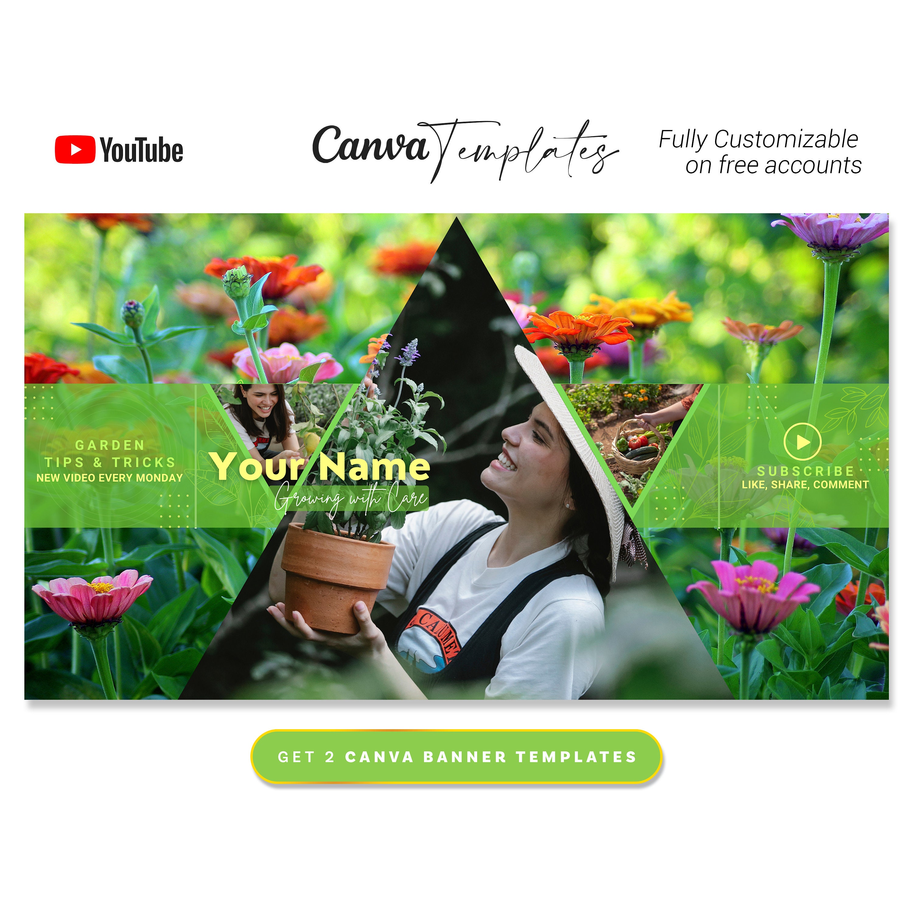 Youtube, INSTANT DOWNLOAD, Canva Template, Banner, Fully Customizable ...