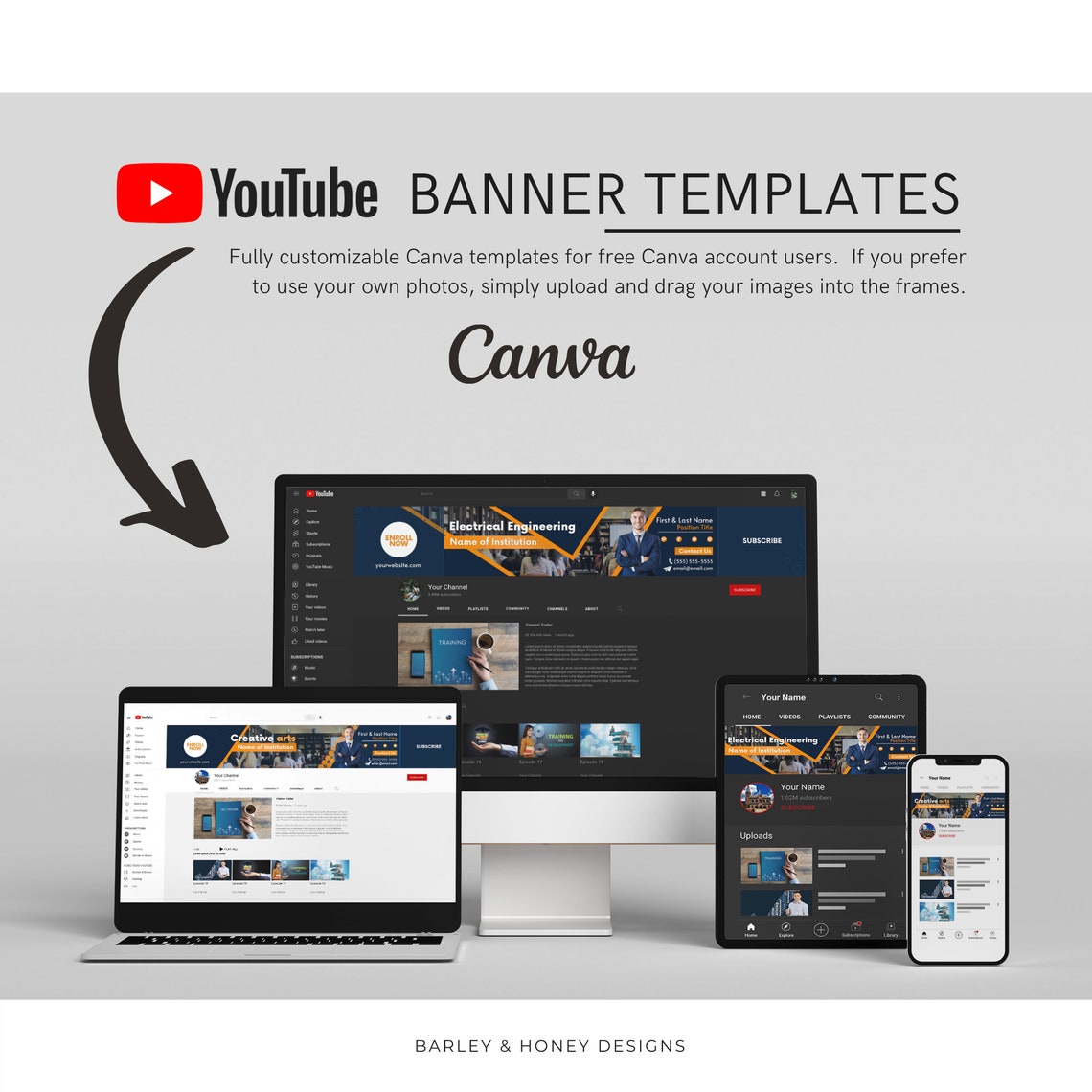 Youtube Channel, INSTANT DOWNLOAD, Canva Template, Banner, Fully ...