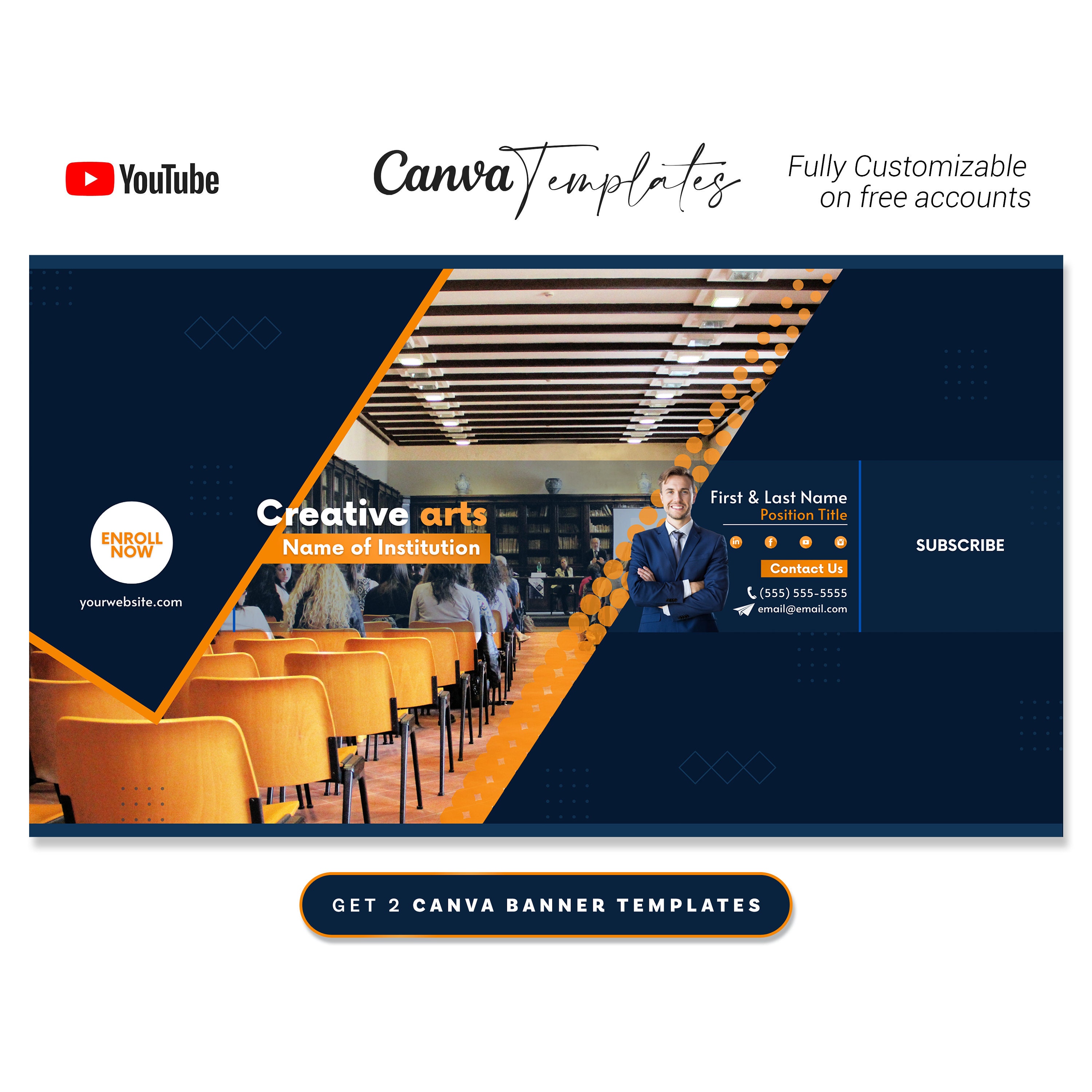 Youtube Channel, INSTANT DOWNLOAD, Canva Template, Banner, Fully ...