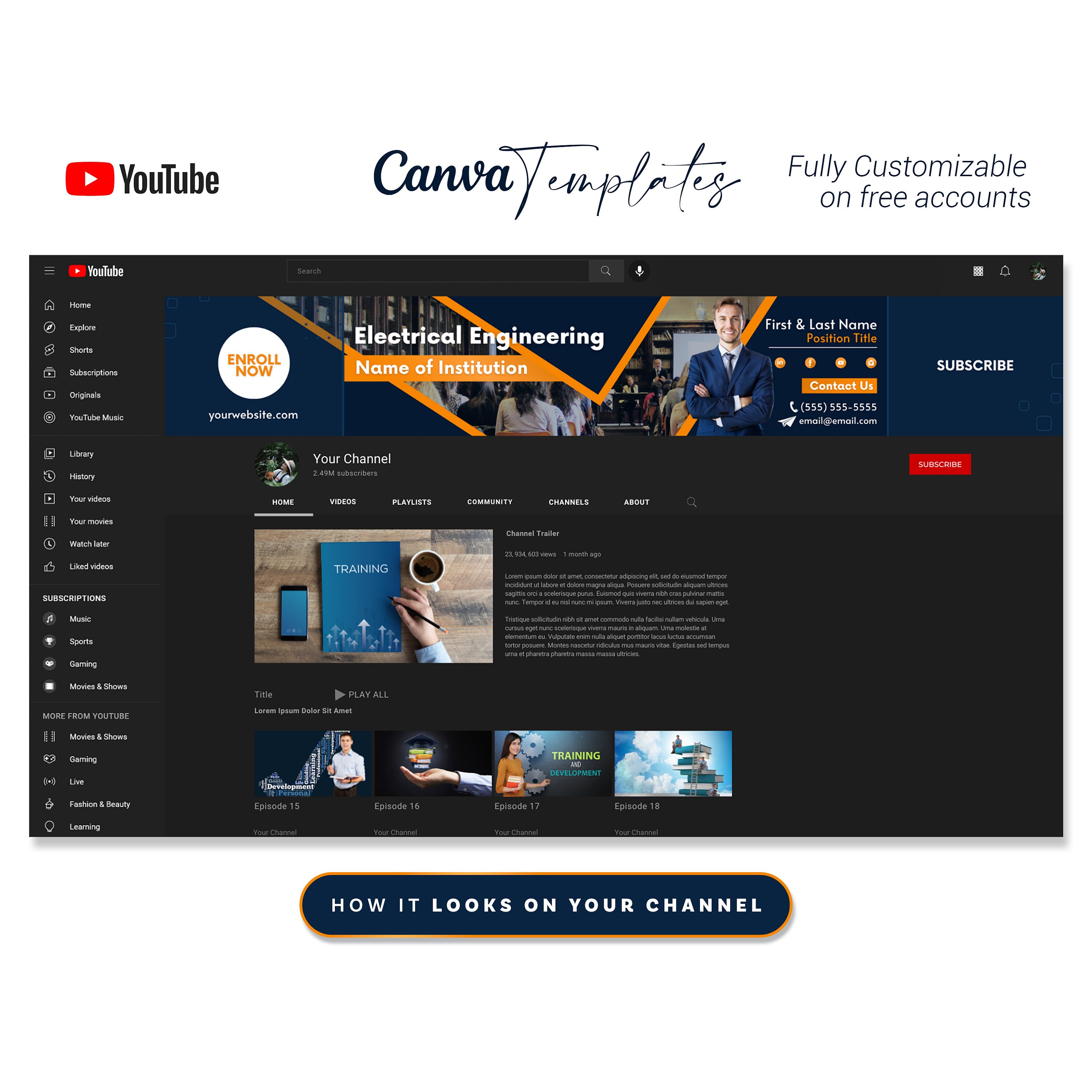 Youtube Channel, INSTANT DOWNLOAD, Canva Template, Banner, Fully ...