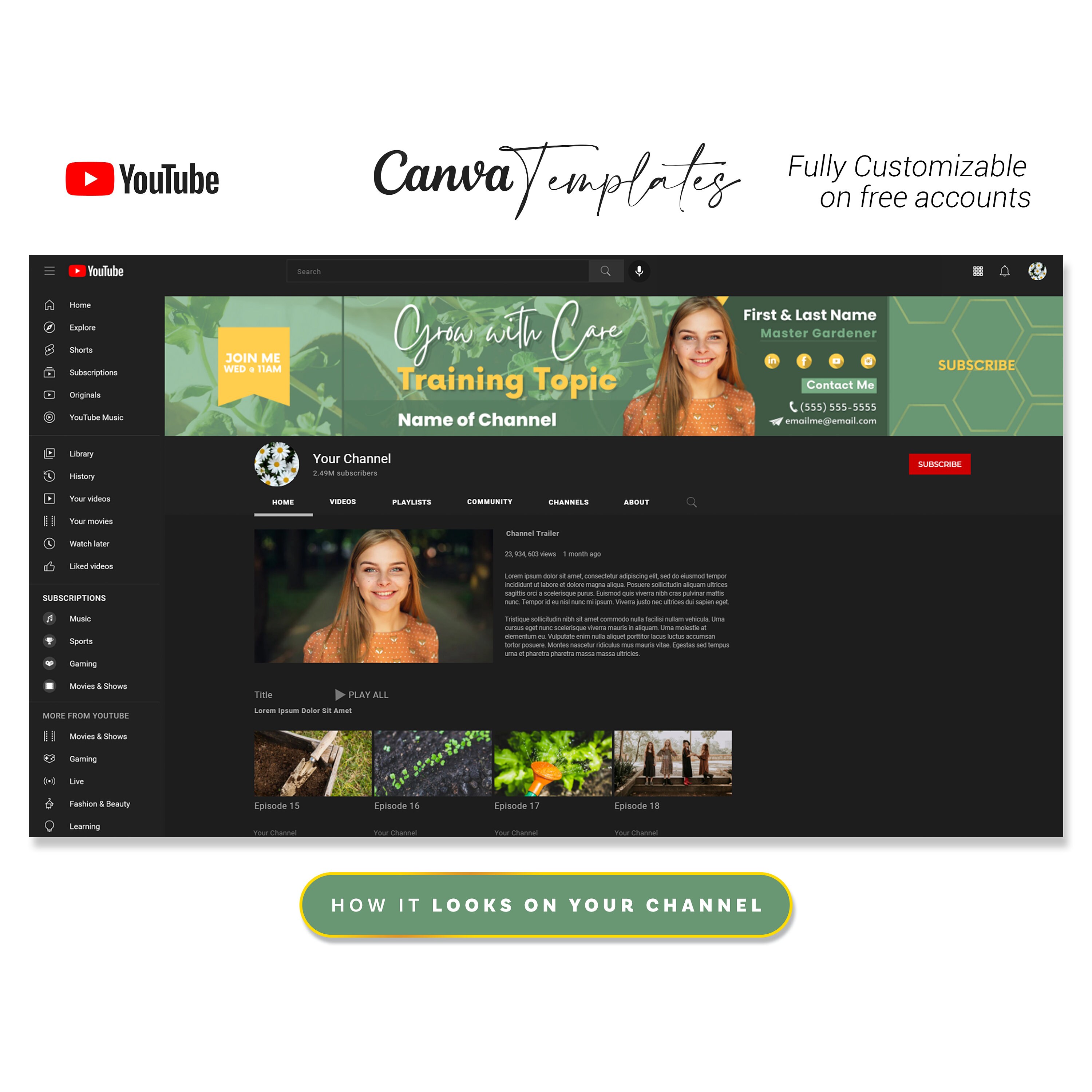 Youtube, INSTANT DOWNLOAD, Canva Template, Banner, Fully Customizable ...