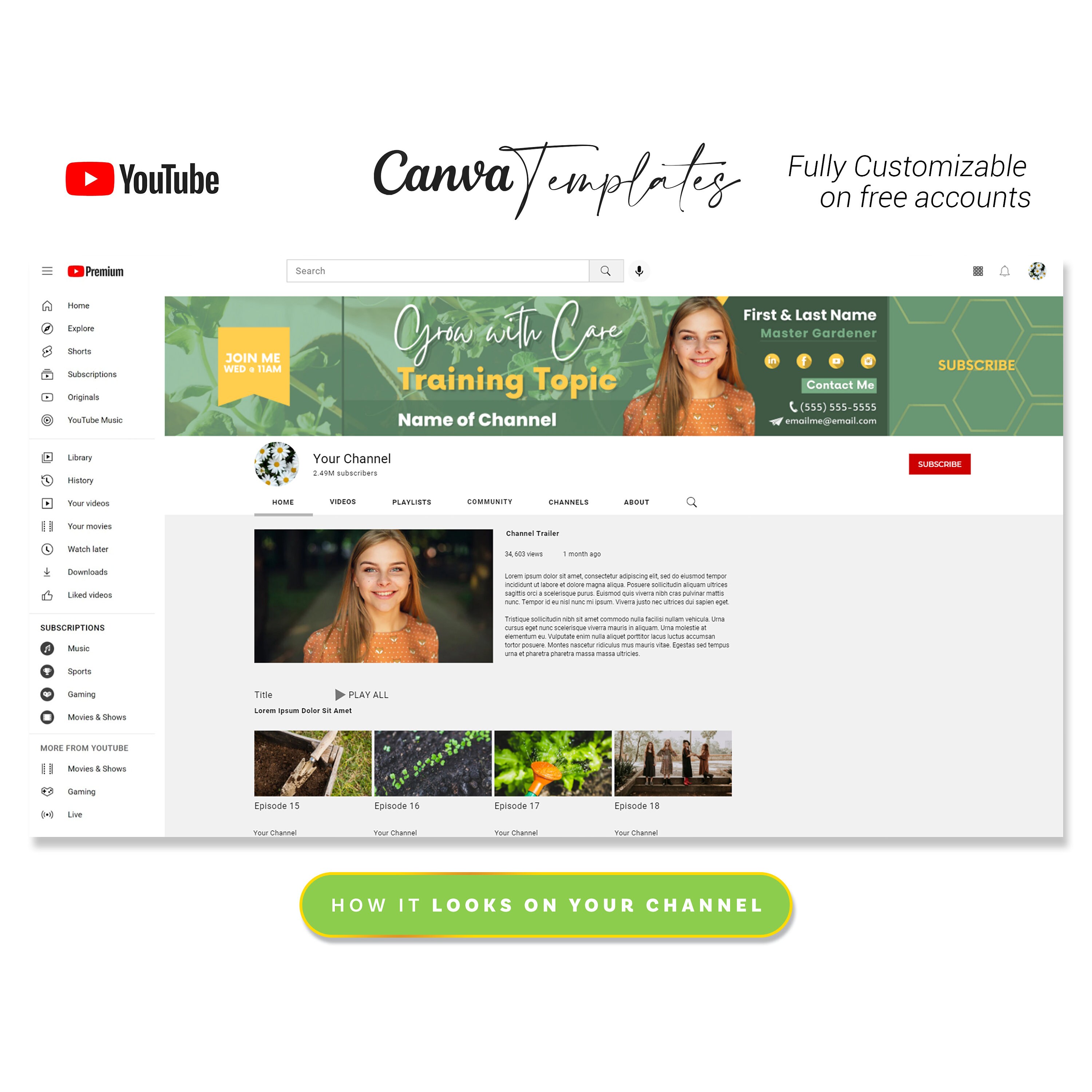 Youtube, INSTANT DOWNLOAD, Canva Template, Banner, Fully Customizable ...