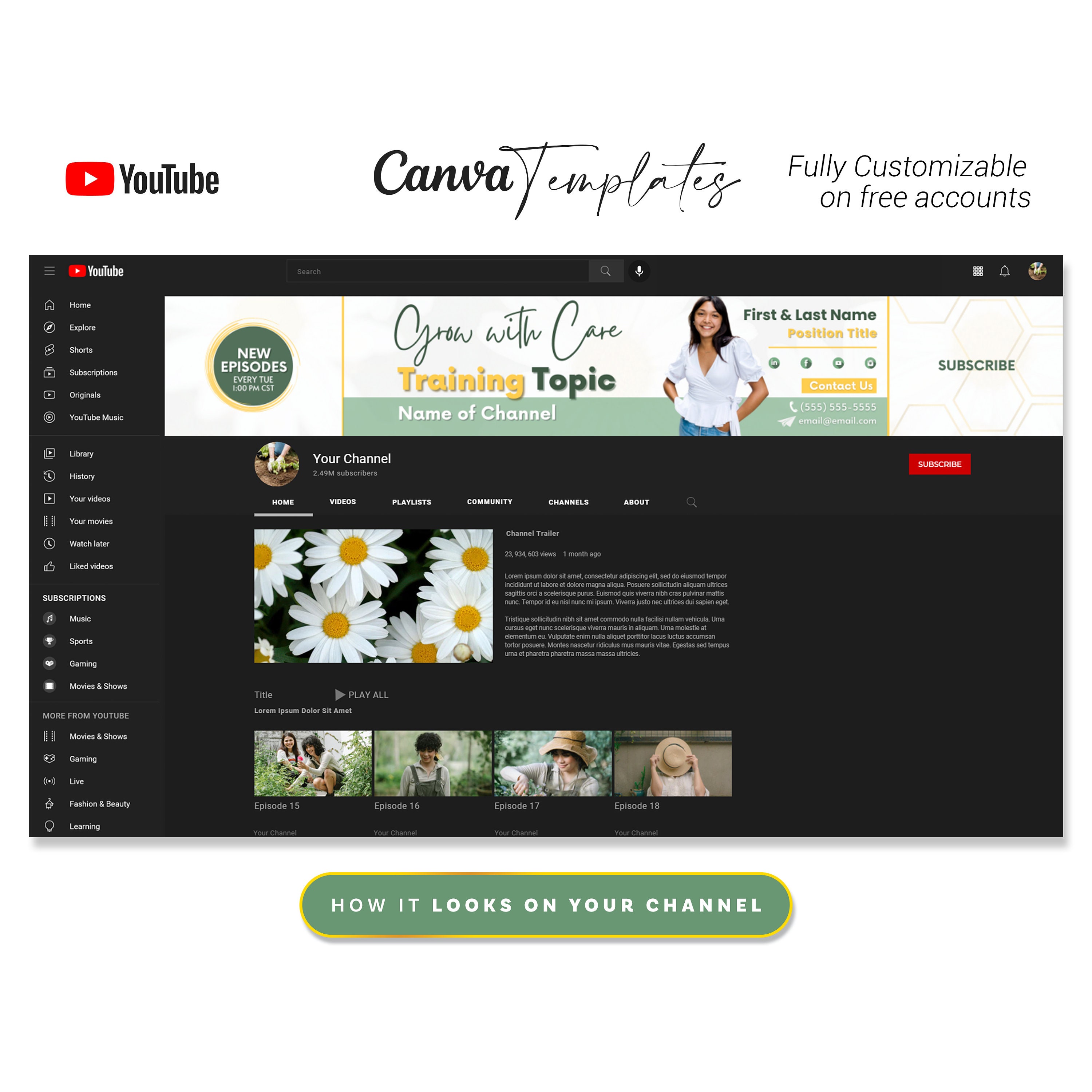 Youtube, INSTANT DOWNLOAD, Canva Template, Banner, Fully Customizable ...