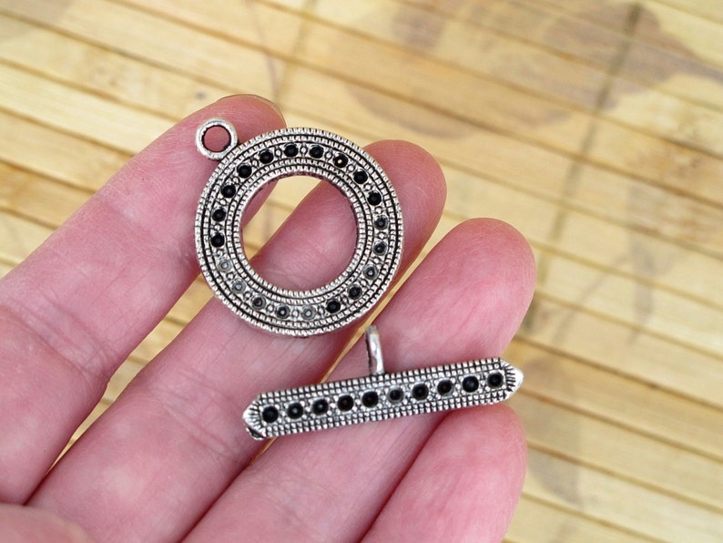 Two Sets Antique Silver Metal Toggle Clasps. Ring and Bar Clasps. Large ...