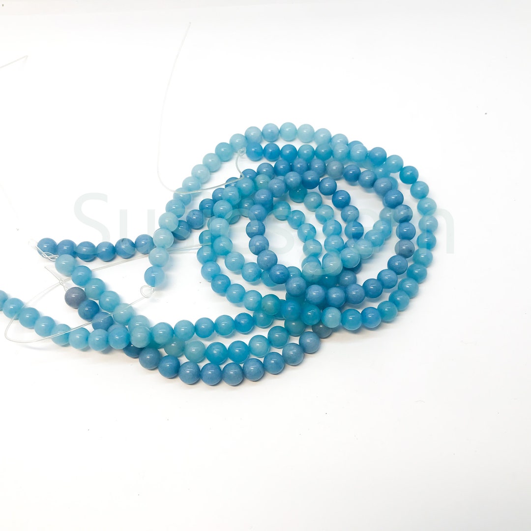 Blue Jade Round Beads 6mm. Sky Blue Jade Smooth Beads. 15.75 Inches ...