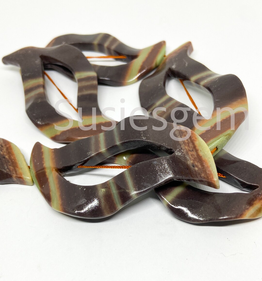 Banded Jasper S Shape Beads 35x55mm. Natural Gemstone Beads. Brown ...