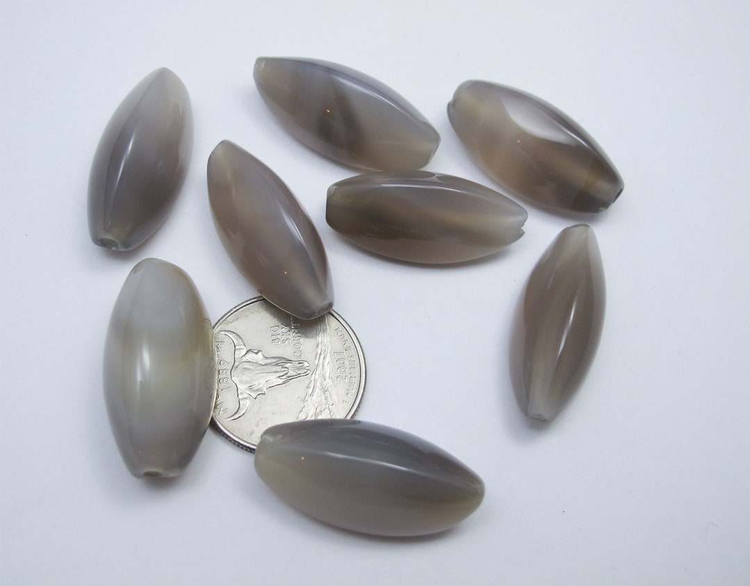 Natural Agate Spindle-shaped Beads. 15x30mm Gray Agate Fusiform Beads ...