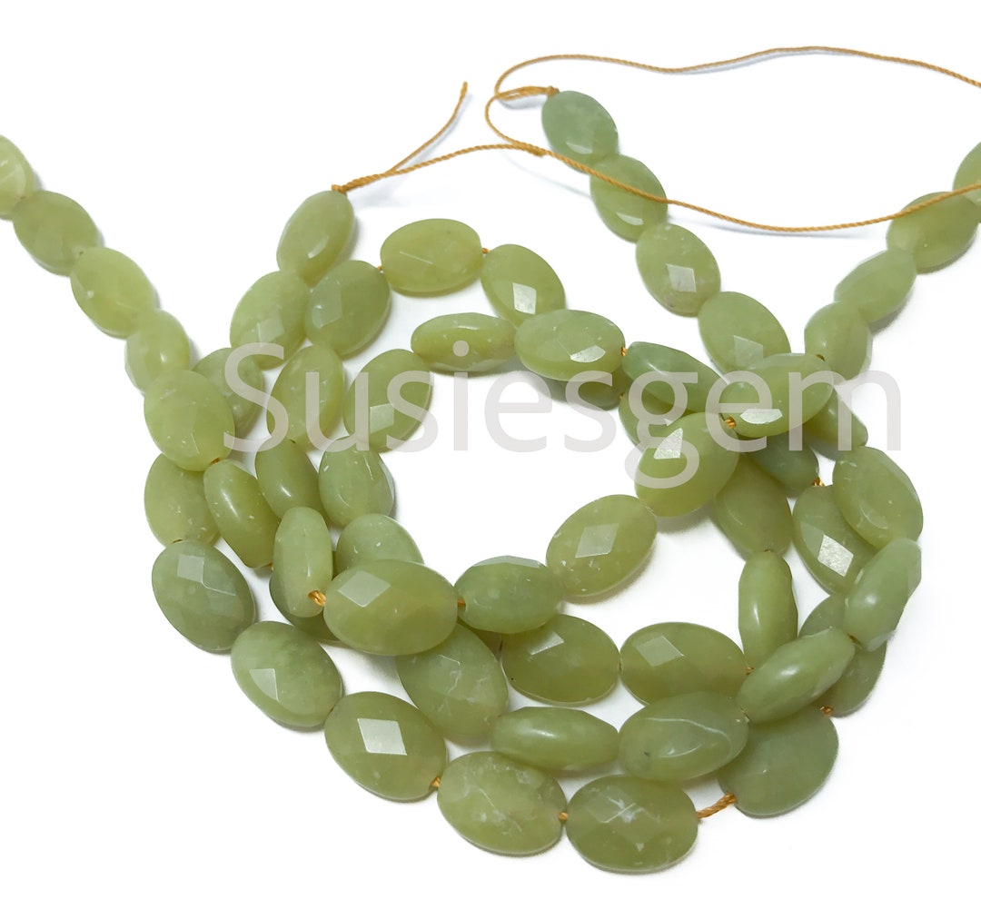 Olive Green Jade Faceted Oval Beads. Natural Olive Green Beads 10x14mm ...