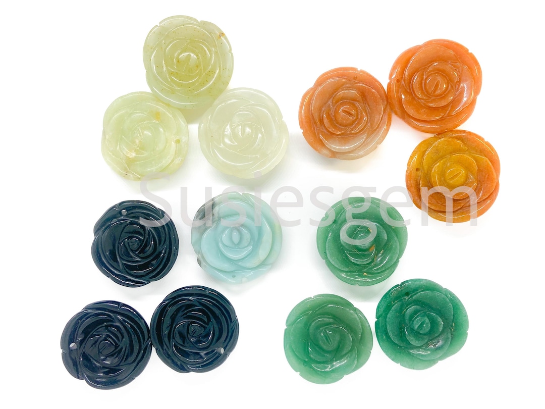 Natural Gemstone Carved Rose Flower Pendants 35mm. Assorted Natural ...