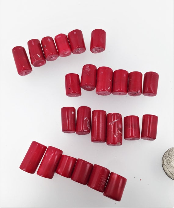 Red Coral Tube Beads. Chunky Coral Beads. SIX Pieces. DIY | Etsy