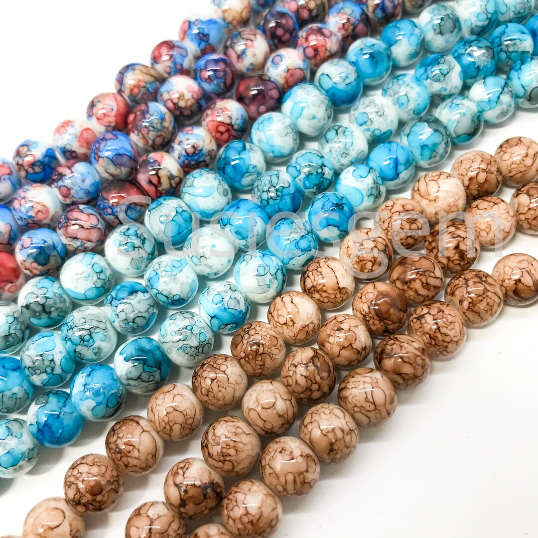 Artful Glass Round Beads 8mm. Multi-color Impressionism Glass Beads. 16 ...