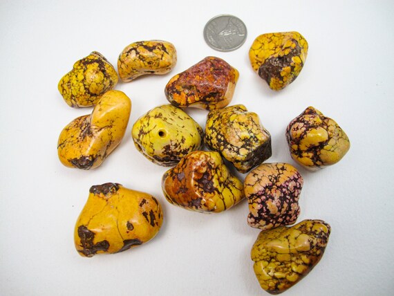 Yellow howlite nuggets. Chunky Gemstone beads. DIY loose | Etsy