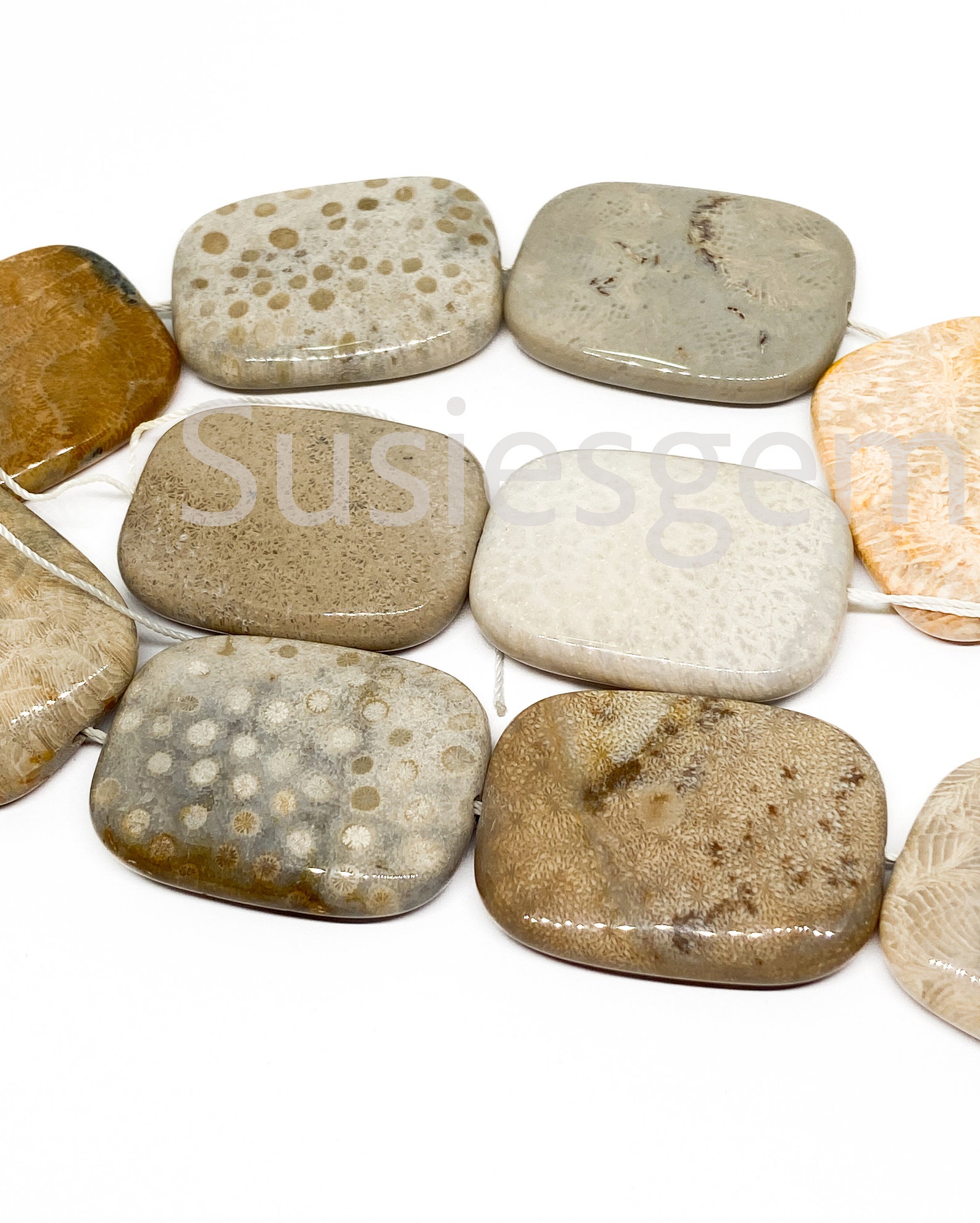 Natural Coral Fossil Rectangle Beads 30x40mm, Petrified Fossil Coral ...