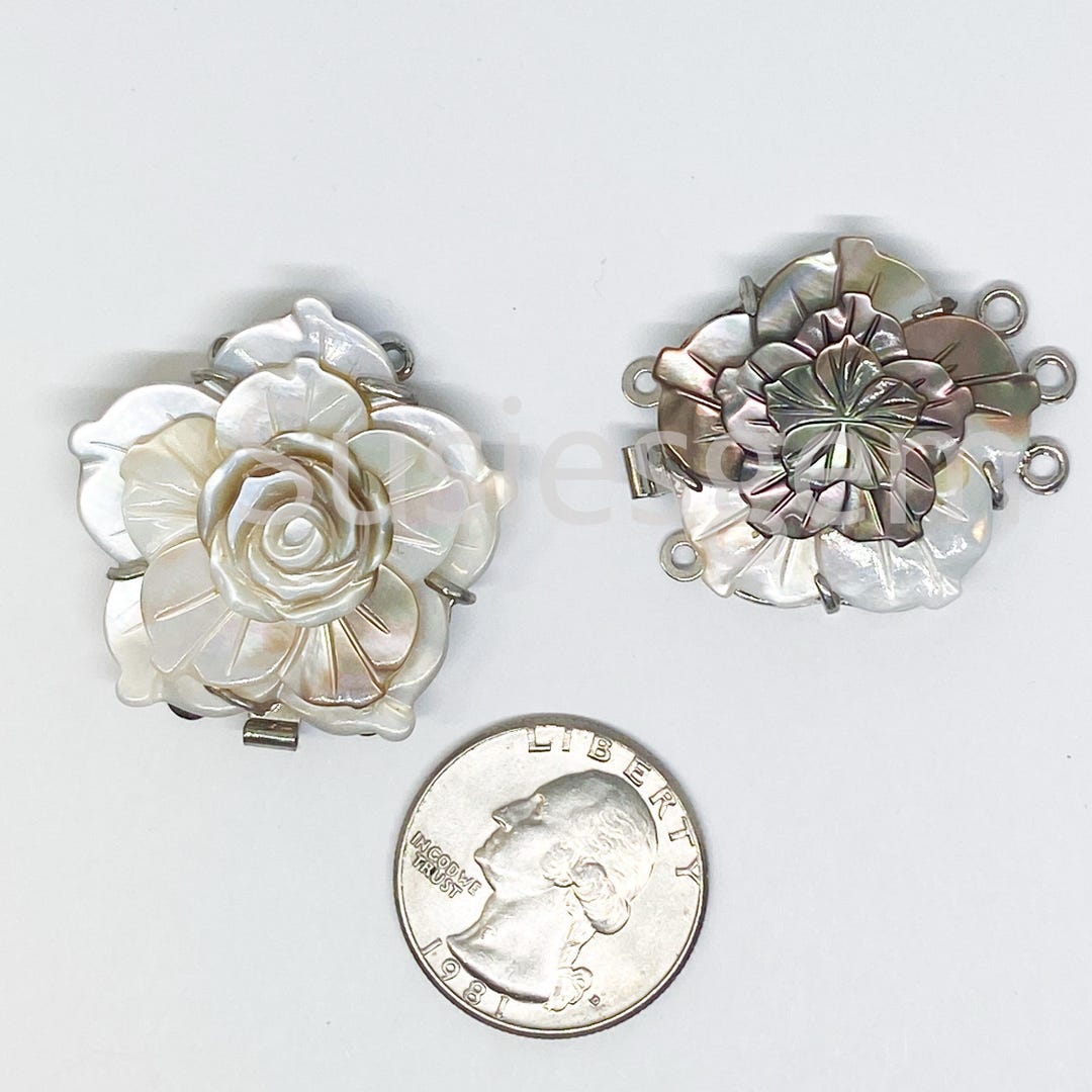 Hand Carved Mother of Pearl Clasp. MOP 3 Loop Rose Flower Clasp ...