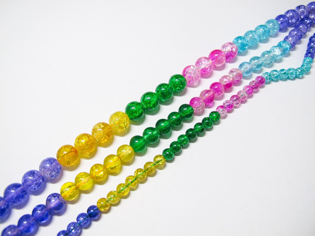 Five Strands of Multi-colored Cracked Glass Beads. Colorful Glass Beads ...