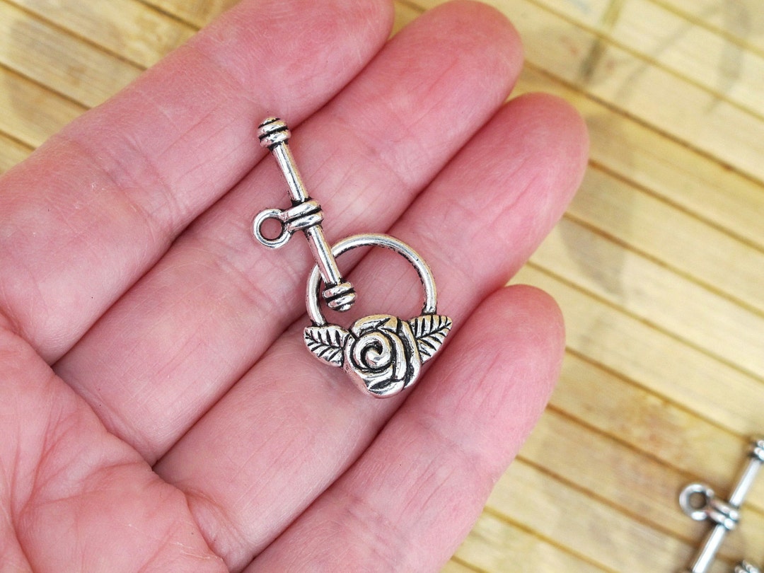Silver Toggle Clasp. Antique Silver Metal Flower Clasp. Rose Flower ...