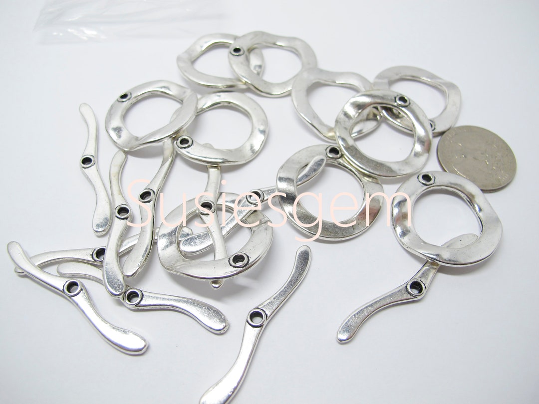 Hammered Silver Metal Toggle Clasps. 30mm Large Toggle Clasps. Two Sets ...