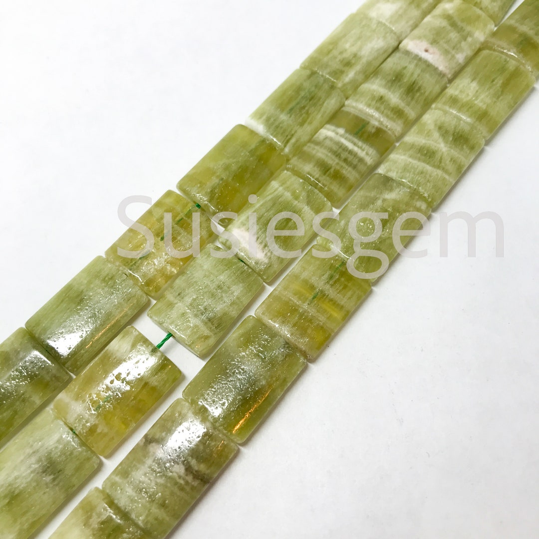 Olive Green Jade Rectangle Beads. Natural Olive Green Beads 13x18mm 16 ...