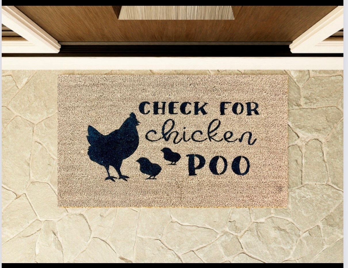 Chicken Doormat, HAND PAINTED Doormat, Chicken Poo Doormat, Black ...