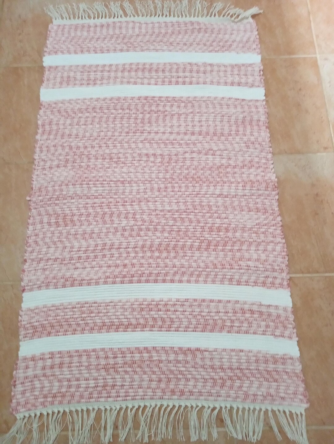 Woven Rag Rug. Woven Rose, Pink and White Rag Rug. JW74 - Etsy
